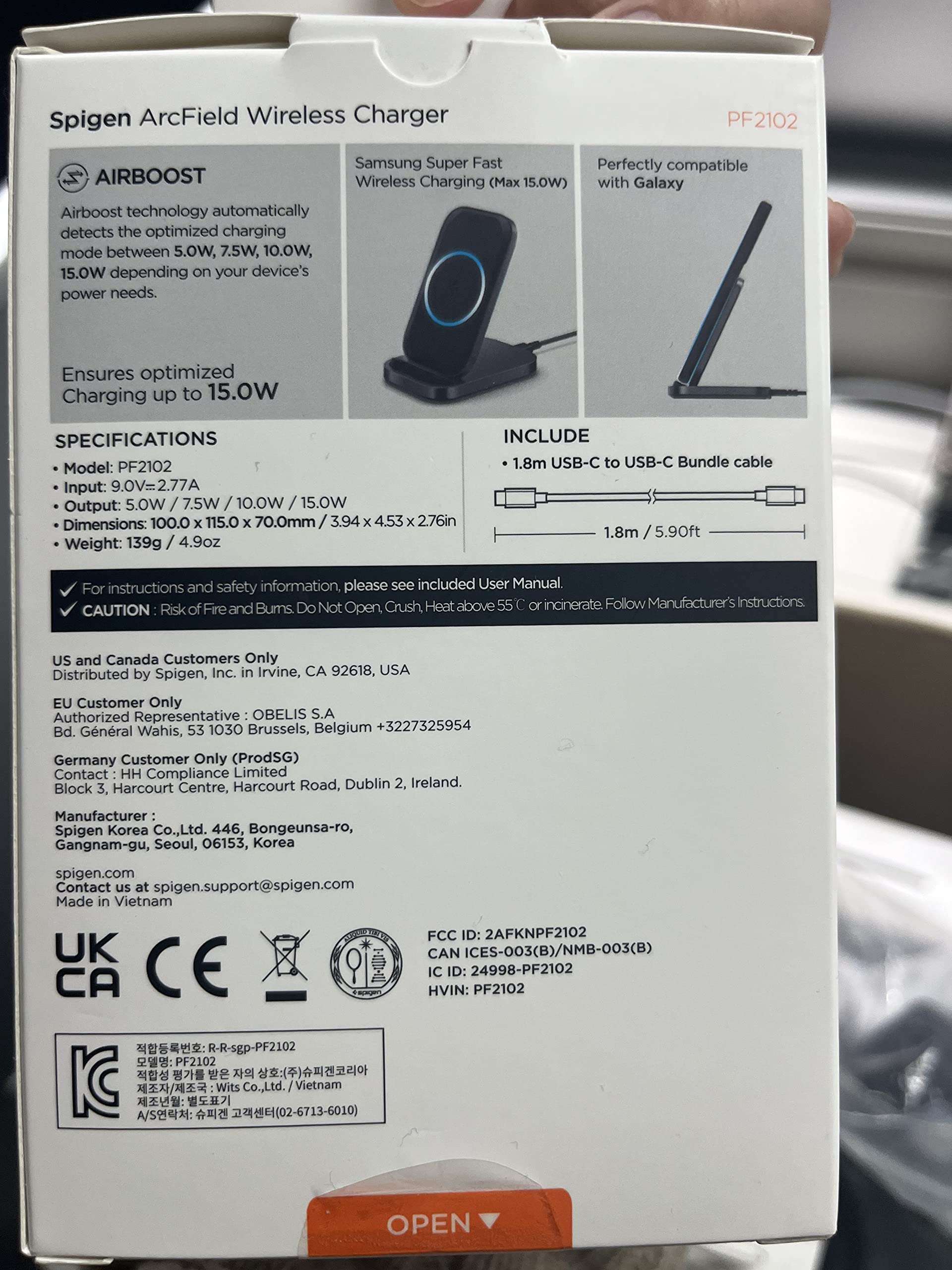 Spigen [Designed for Samsung] Qi True 15W Super Fast Wireless Charger Stand for Samsung Galaxy S23 Plus Ultra Z Fold Flip 4 3 S22 Note 20 S21 S20 S10 S10e Note 10 and More [No Adapter Included]