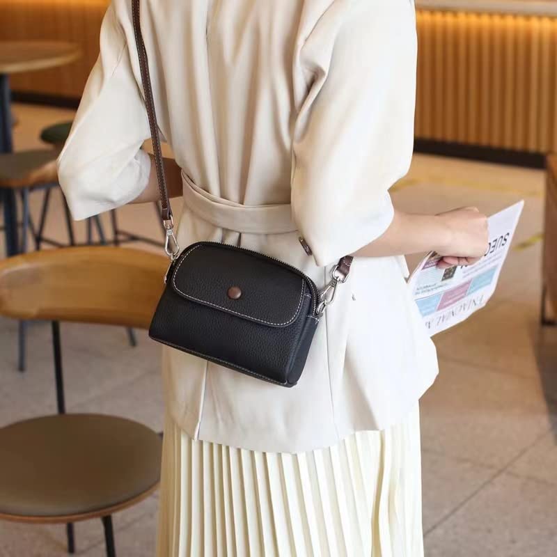 FUKUTAI Genuine Leather Crossbody Bag for Women - Shoulder Cross Body Handbags Purses Lightweight & Soft (Black)
