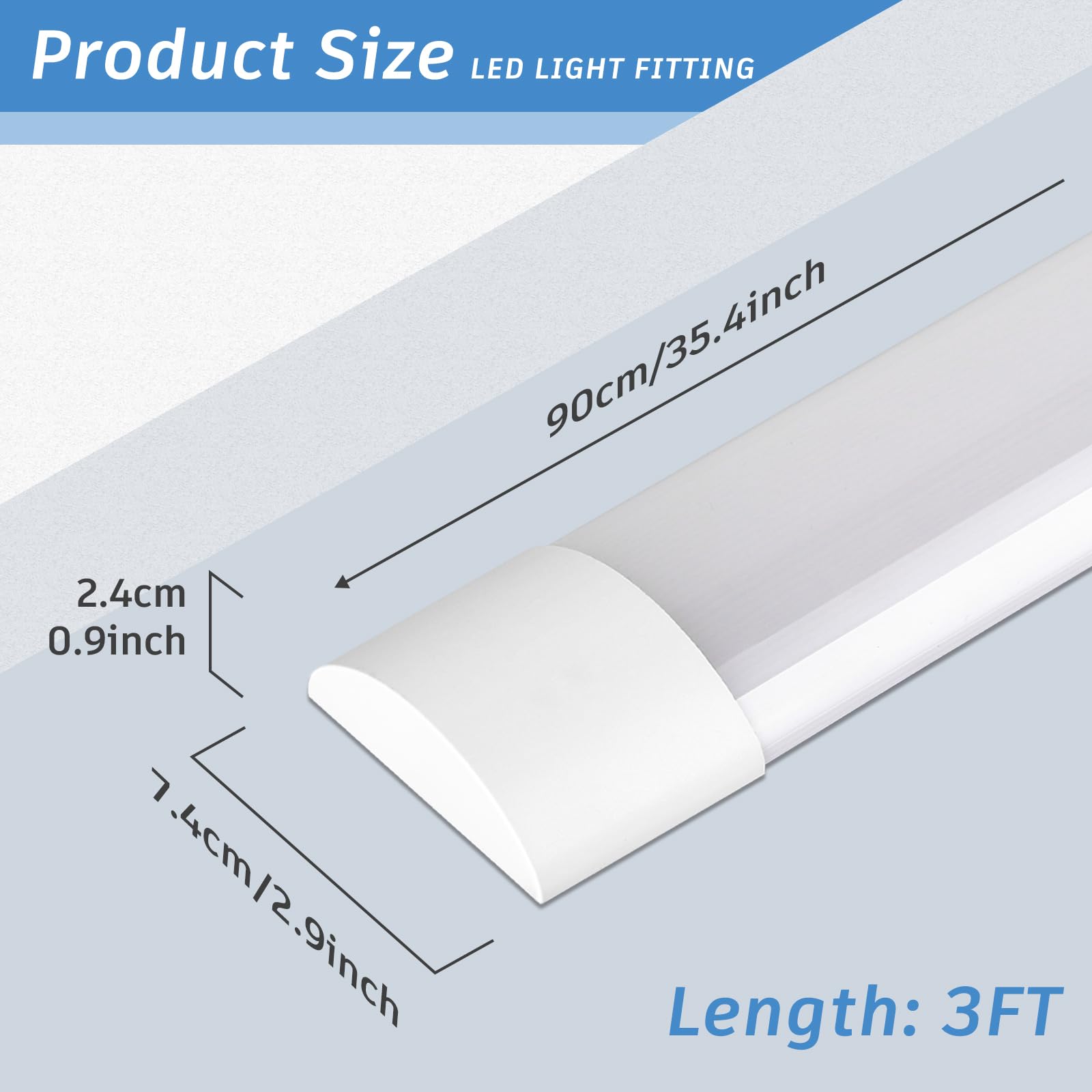 KILIPOL 4FT LED Batten Light, Ceiling Surface Mounted Slim Aluminum LED Tube Lights, 40W 4000K Neutral White for Office, Shop, Garage, Home, 2 Packs