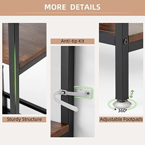JOMEED 7-Tier Industrial Bookshelf for Bedroom,Large Etagere Bookcase Open Display Shelves with Metal Frame for Living Room Home Office，Asymmetrically Designed