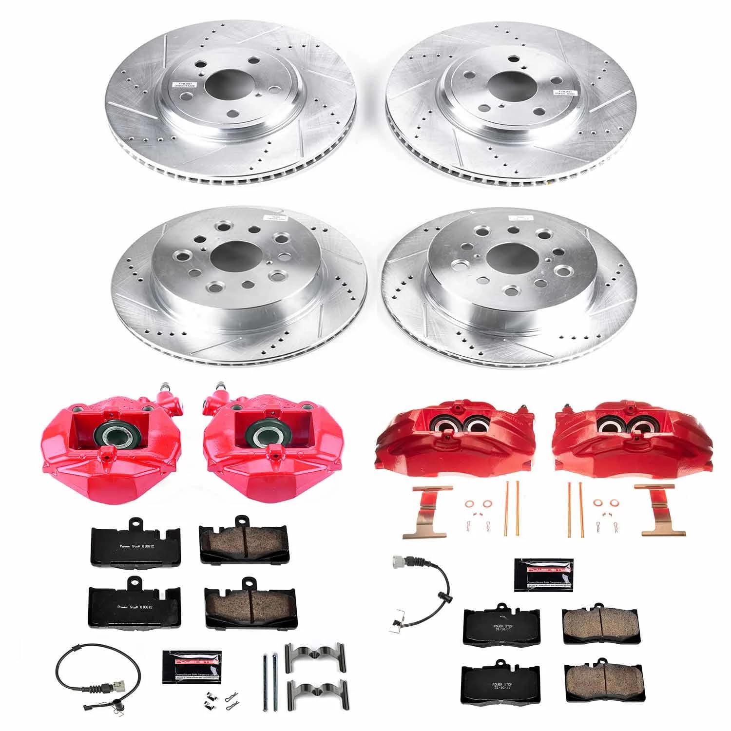 Power Stop KC4462, Z23 Front and Rear Brake Kit-Drilled/Slotted Rotors, Carbon Ceramic Pads, Calipers and 2 Front & 2 Rear Sensor Wires
