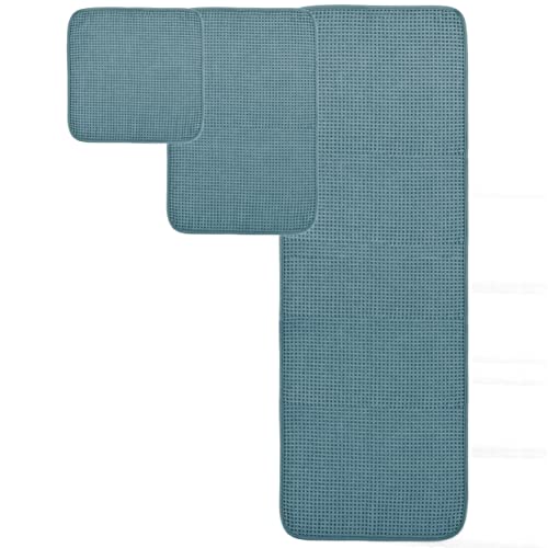 POLYTE Oversize, 60 x 30 in., Quick Dry Lint Free Microfiber Bath Towel Set, 6 Piece (Green, Waffle Weave)
