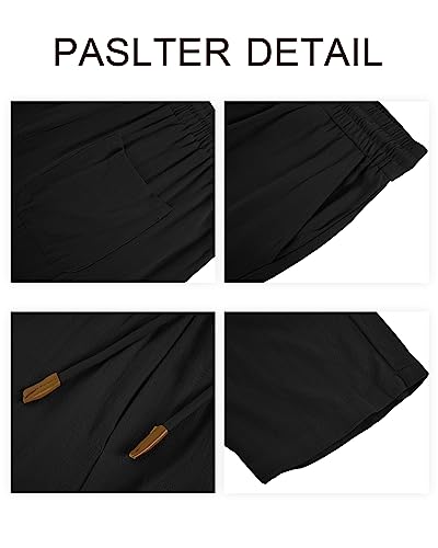 Mens Drawstring Linen Pants Relaxed Fit Elastic Waist Casual Pants Lightweight Yoga Beach Trousers Black