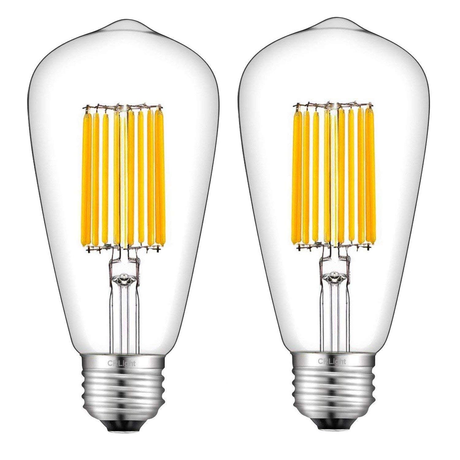 CRLight Dimmable LED Edison Bulb 15W 3000K Soft White 130W Equivalent 1300 LM, E26 Medium Base Antique ST64 Lengthened Filament LED Bulbs, Smooth Dimming Version, 2 Pack