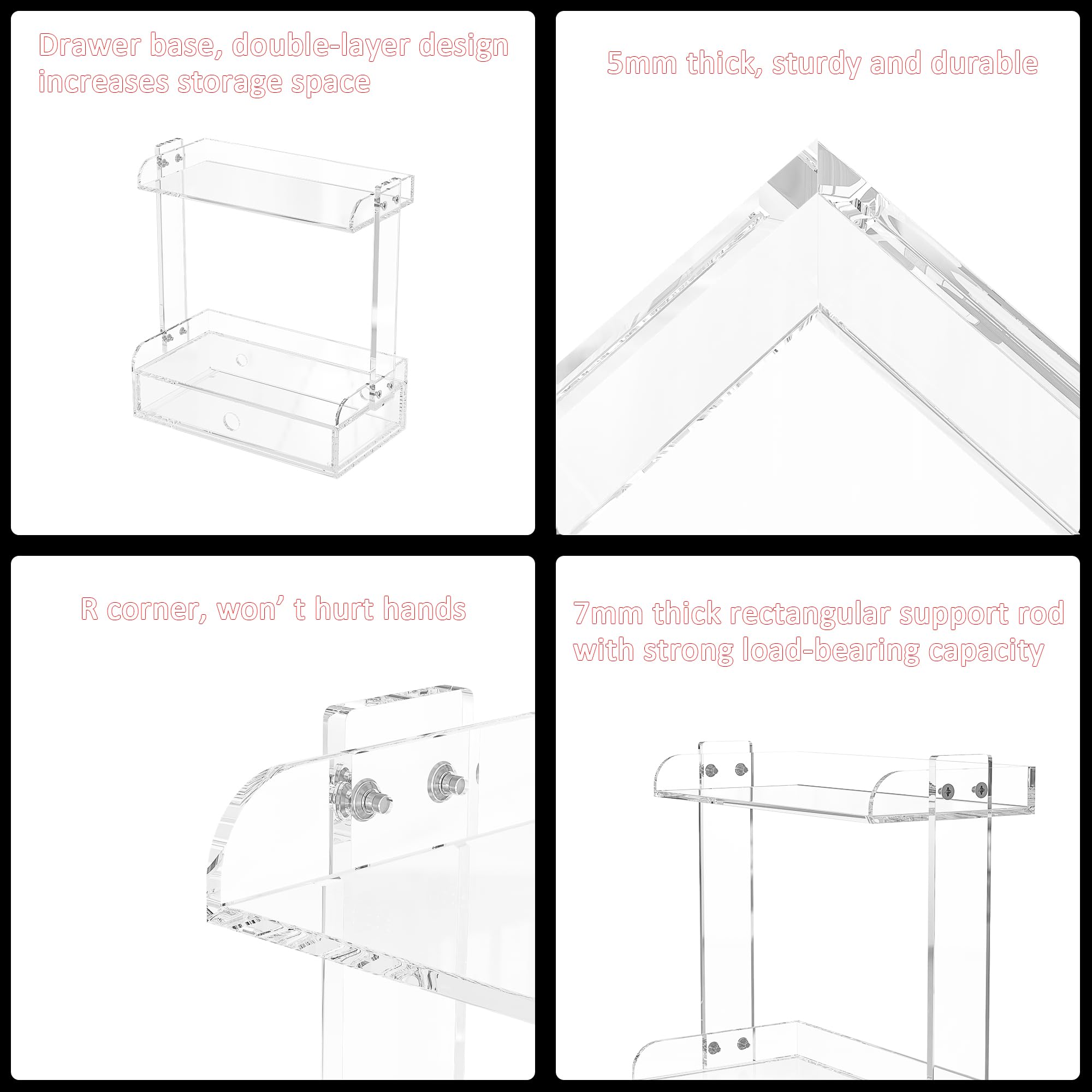 Hongtuocb 2 Tier Clear Acrylic Bathroom Counter Organizer with Drawer,Acrylic Vanity Tray for Makeup Organizer,Skin Care Organizer,Kicthen and Office