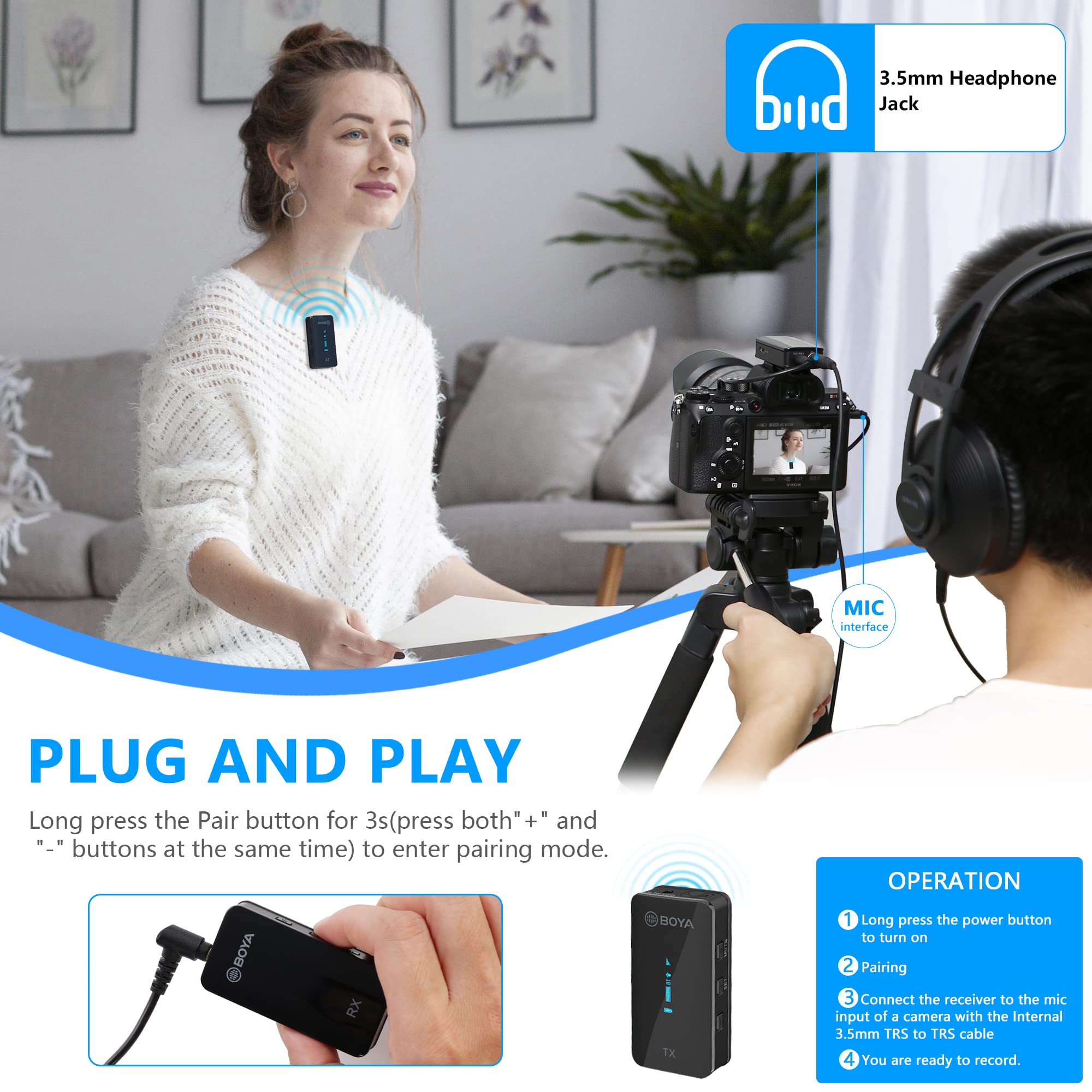 Dual Wireless microphone,BOYA BY-XM6 K2 With Charging Case Professional Lapel Mic with 1 Receiver and 2 Transmitters For Cameras Camcorders Smartphones Vlog YouTube TikTok Live Stream Video Recording