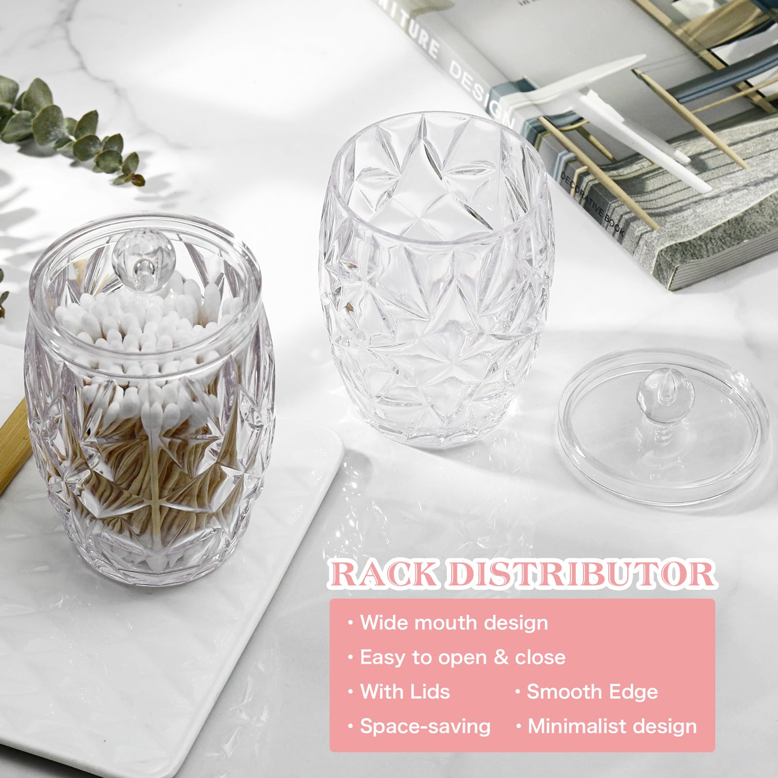 GAHEFY Qtip Holder Bathroom Set,Apothecary Jars with Lids for Q Tip,Cotton Ball,Round Pads,Swab,Floss Picks,Bathroom Counter Organizers and Decor (Clear)