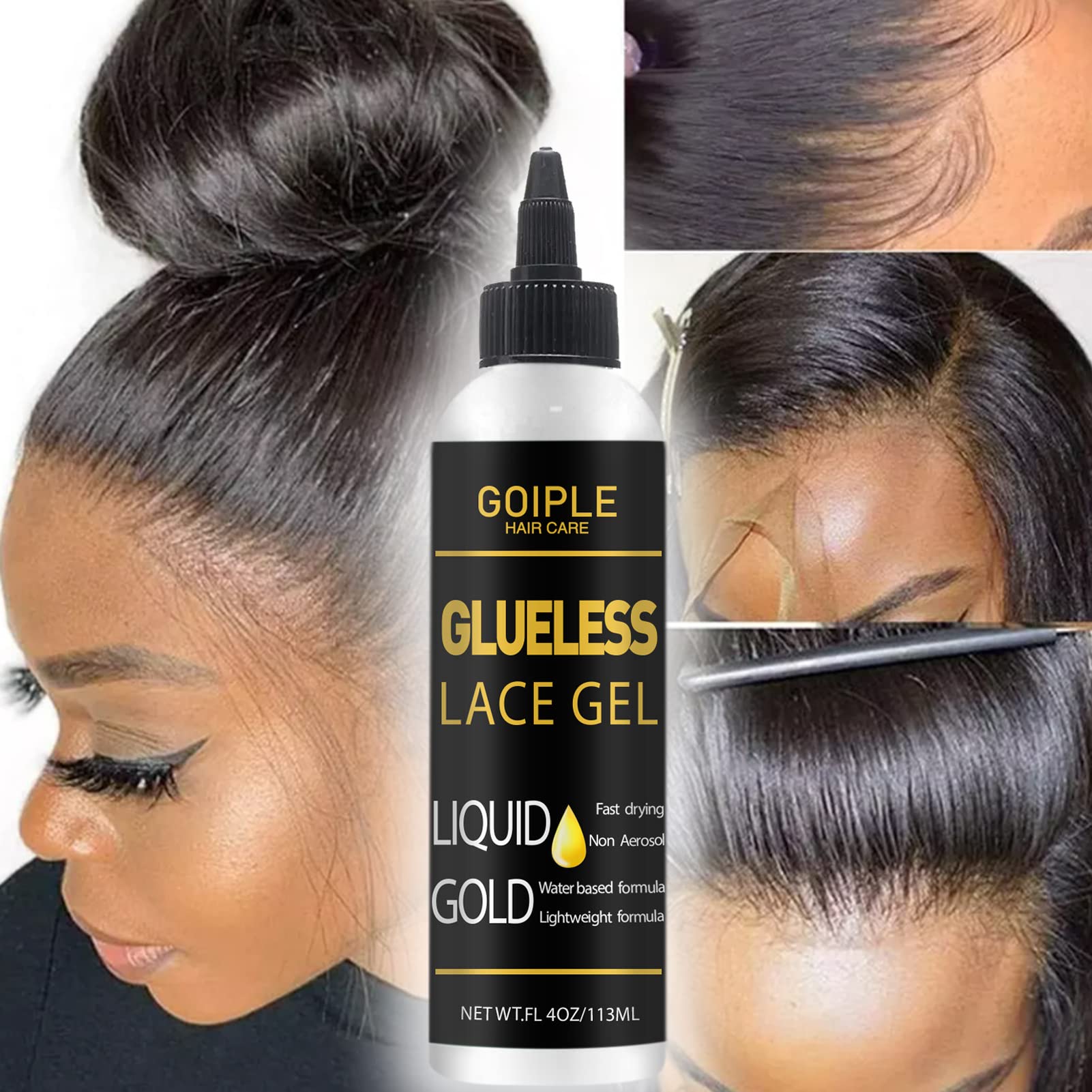 Goiple Wig Glue, Liquid Gold Glueless Lace Gel - Waterproof, Non Toxic, Gold, 4oz - Wig Kit for Wigs and Hair Systems