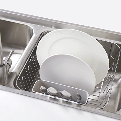 Sweet Home Collection 2 Piece Dish Drying Rack Set Drainer with Utensil Holder Simple Easy to Use Fits in Most Sinks, 14.5" x 13" x 5.25", Silver