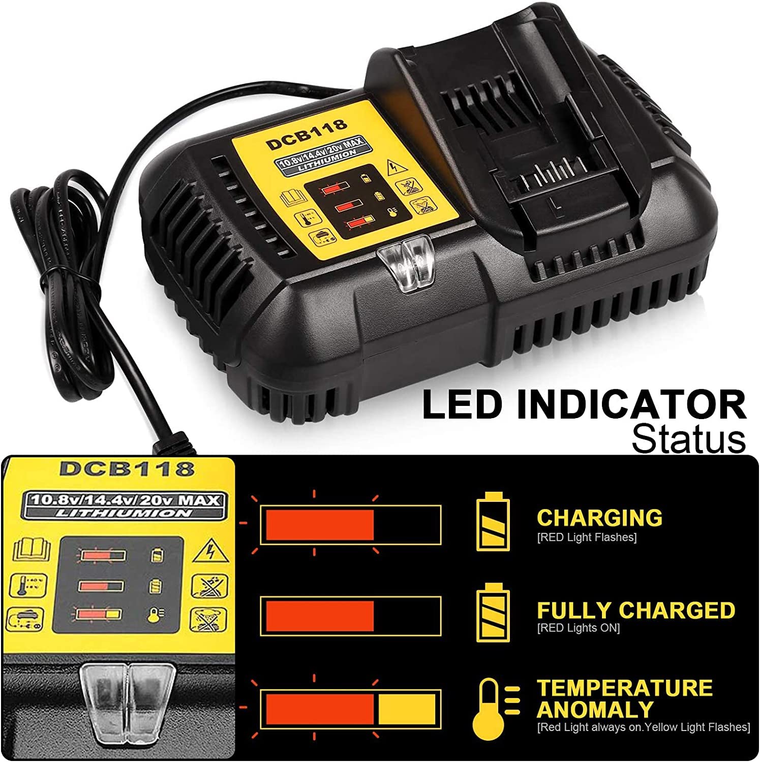 DCB118 for Dewalt Battery Charger Fast Charger for Dewalt Flexvolt 20V/60V Max Battery (Charger Only)