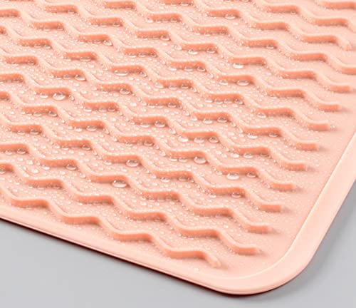 Silicone Heat Resistant Drain Pad Dish Draining Mat Non Slip Drying Pad Dry Fast Sink drying mat for Kitchen Black Grey Pink Red (Pink)