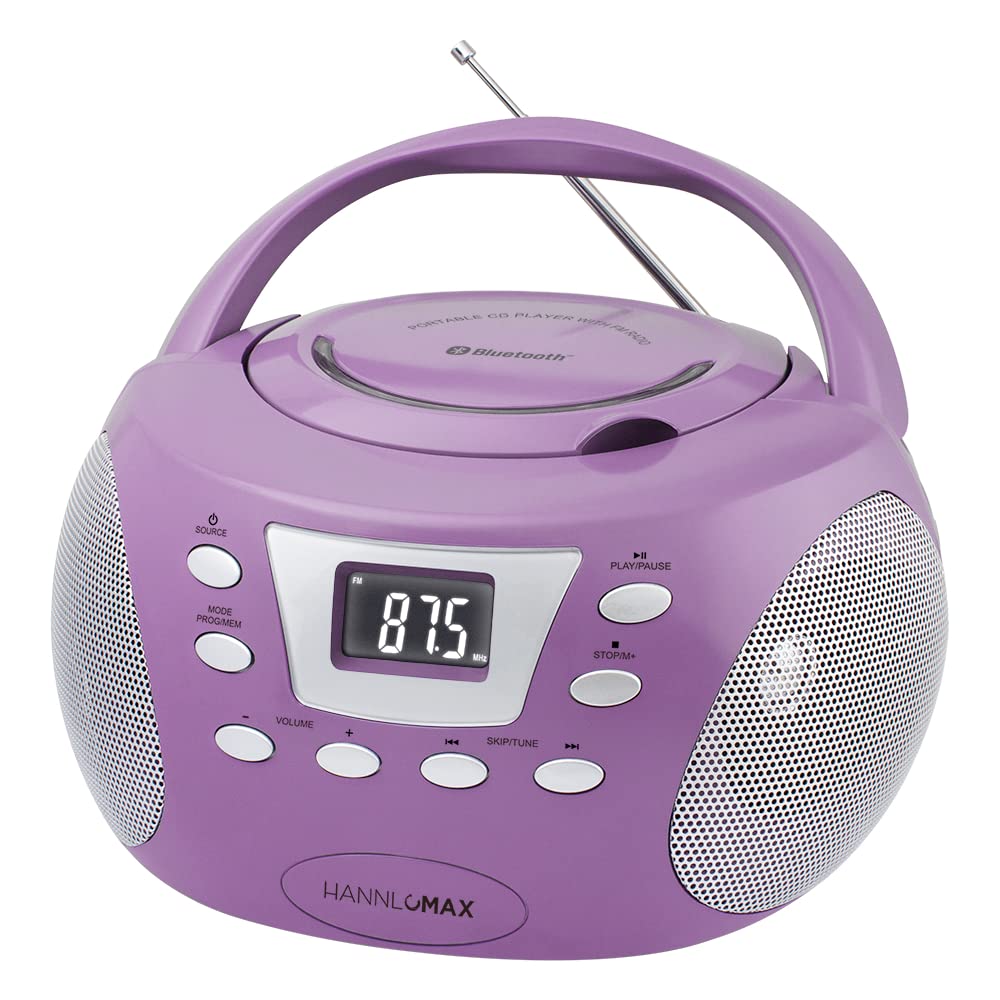 HANNLOMAX HX-332CD Portable CD Boombox, PLL FM Radio, Bluetooth, LCD Display, Aux-in, AC/DC Dual Power Source (White)