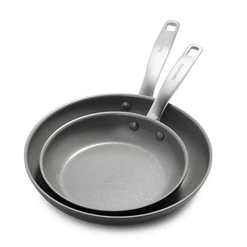 GreenPan Chatham Hard Anodized Healthy Ceramic Nonstick, 10" and 12" Frying Pan Skillet Set, PFAS-Free, Dishwasher Safe, Oven Safe, Gray