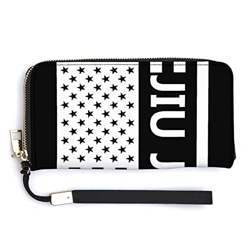 FunnyStar American Flag Jiu-Jitsu Women's Long RFID Hand Wallet Wristlet Clutch Purse PU Leather Handbag with Wrist Strap
