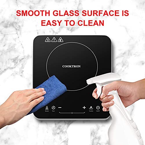 COOKTRON Portable Induction Cooktop 1800W, 10 Temperature 9 Settings Induction Countertop Single Burner with 4H Timer, Sensor Touch Induction Cooker with Kids Safety Lock, black (AAMUS-CT-FS-IC312)