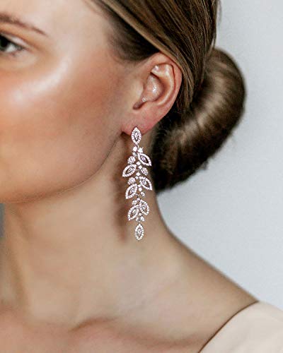 SWEETV Wedding Bridal Chandelier Earrings, Crystal Rhinestone Drop Dangle Earrings for Women Brides-Silver