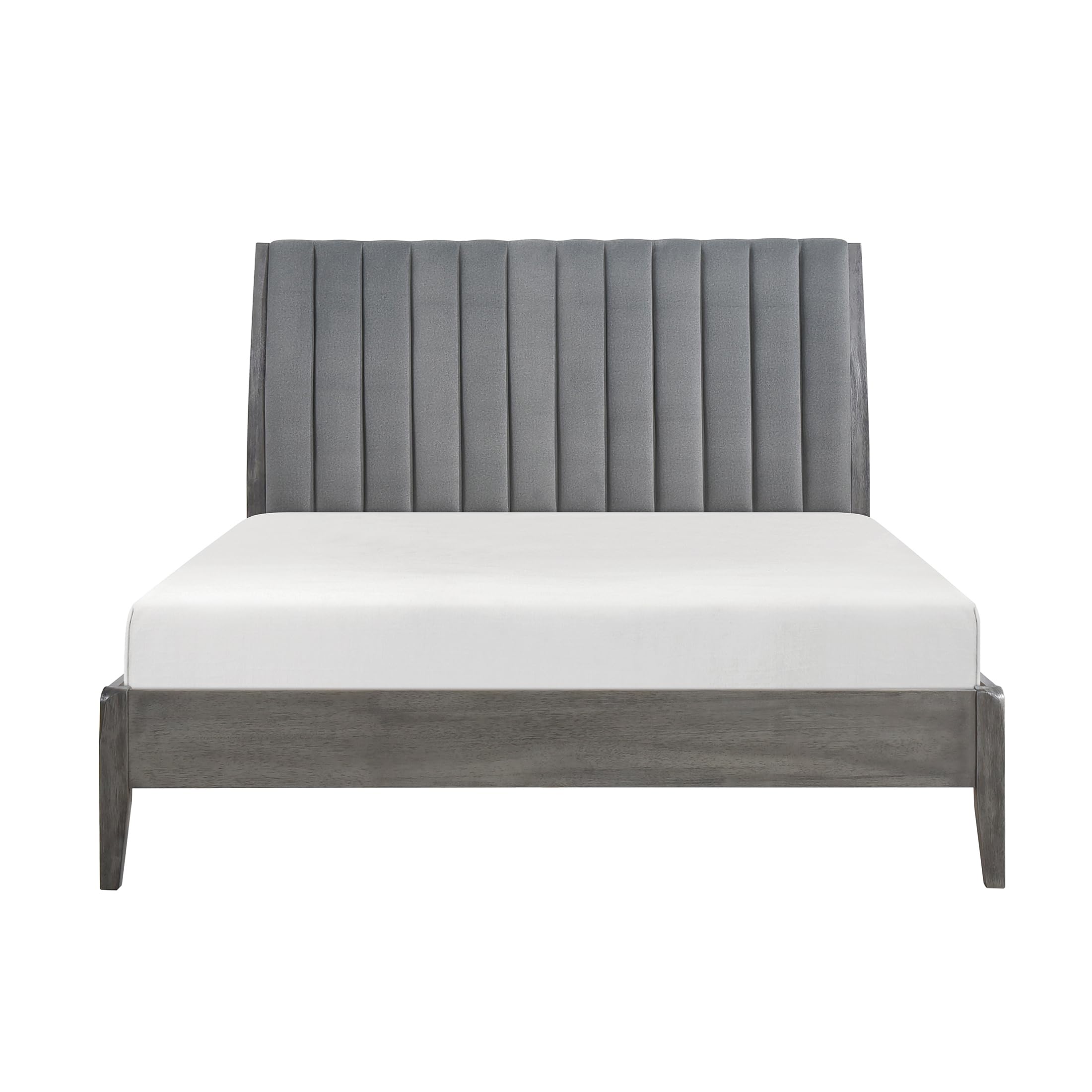 Lexicon California King Bed Frame with Vertical Channel Tufted Velvet Headboard, Modern Bed Frame, Wood Platform Bed, No Box Spring Needed, Easy Assembly, Grey