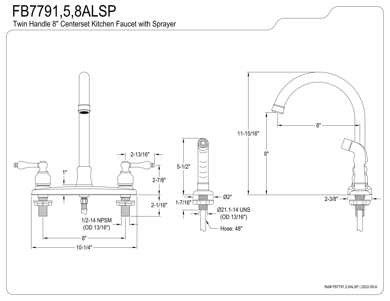 Kingston Brass FB7791ALSP Victorian 8-inch Centerset Kitchen Faucet, Chrome