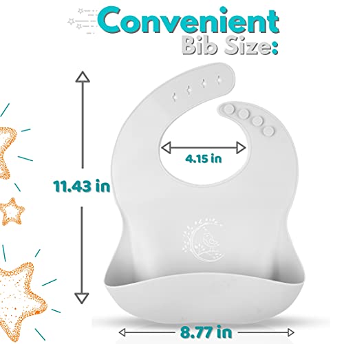 Silicone Baby Bibs (2 Pack), Soft Comfortable Adjustable Waterproof Bib, Unisex Easily Clean Bibs With Food Catcher For Babies And Toddlers. Modern Gender Neutral Colors: Grey & White.