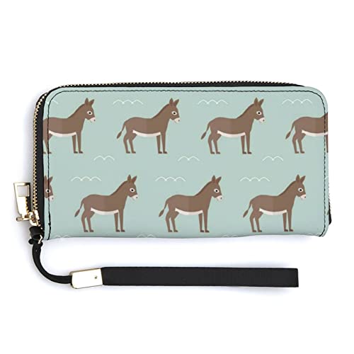 FunnyStar Donkey Women's Long RFID Hand Wallet Wristlet Clutch Purse PU Leather Handbag with Wrist Strap