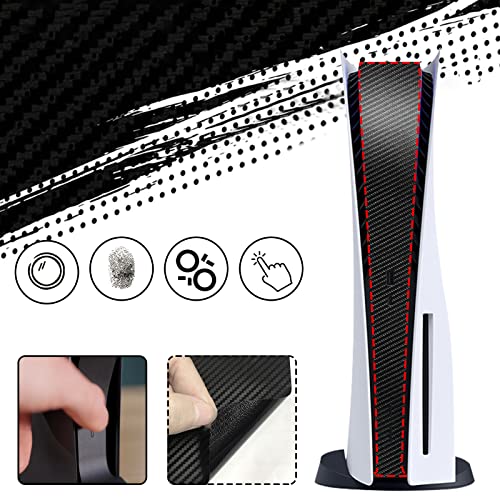 PS5 Console Middle Skin, Integral PS5 Disc Edition Host Middle Strip, Console Center Part Protection Strip Film, PS5 Middle Sticker Accessories Durable Scratch Resistant (Carbon Red)