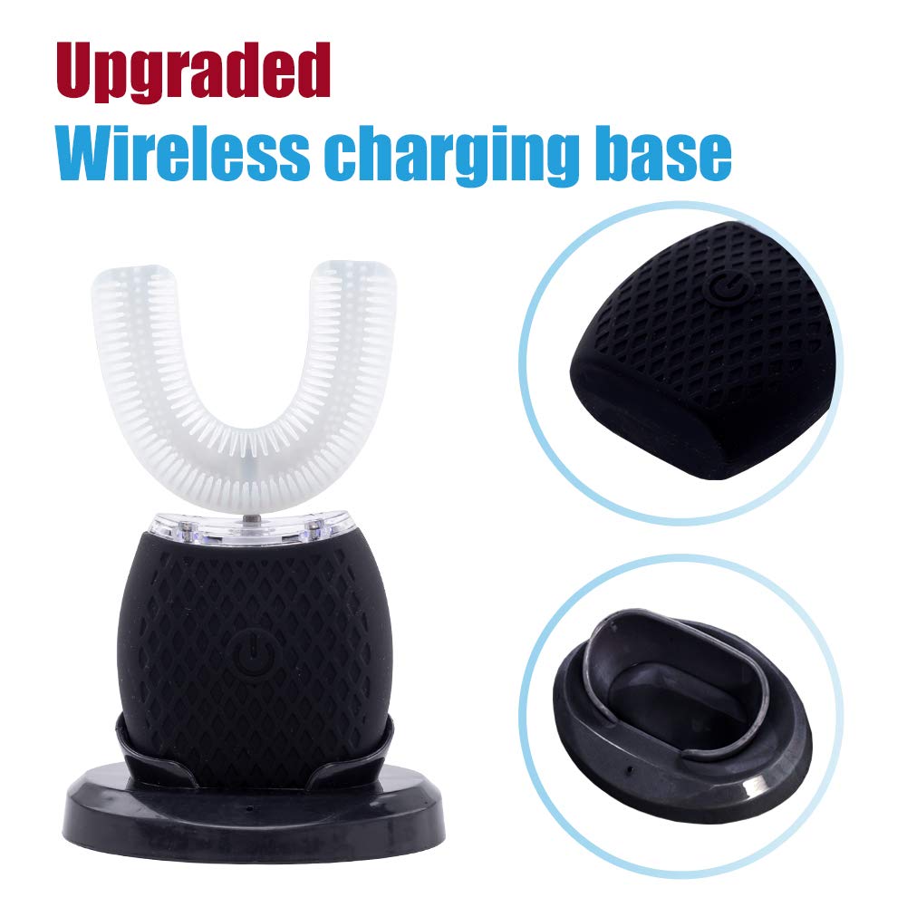 Ultrasonic Automatic Toothbrush U Shaped Toothbrush for Adults 360°Electric Toothbrush 30'' Automatic Timer Wireless Charging Washable Travel Home Dual-use (Black)