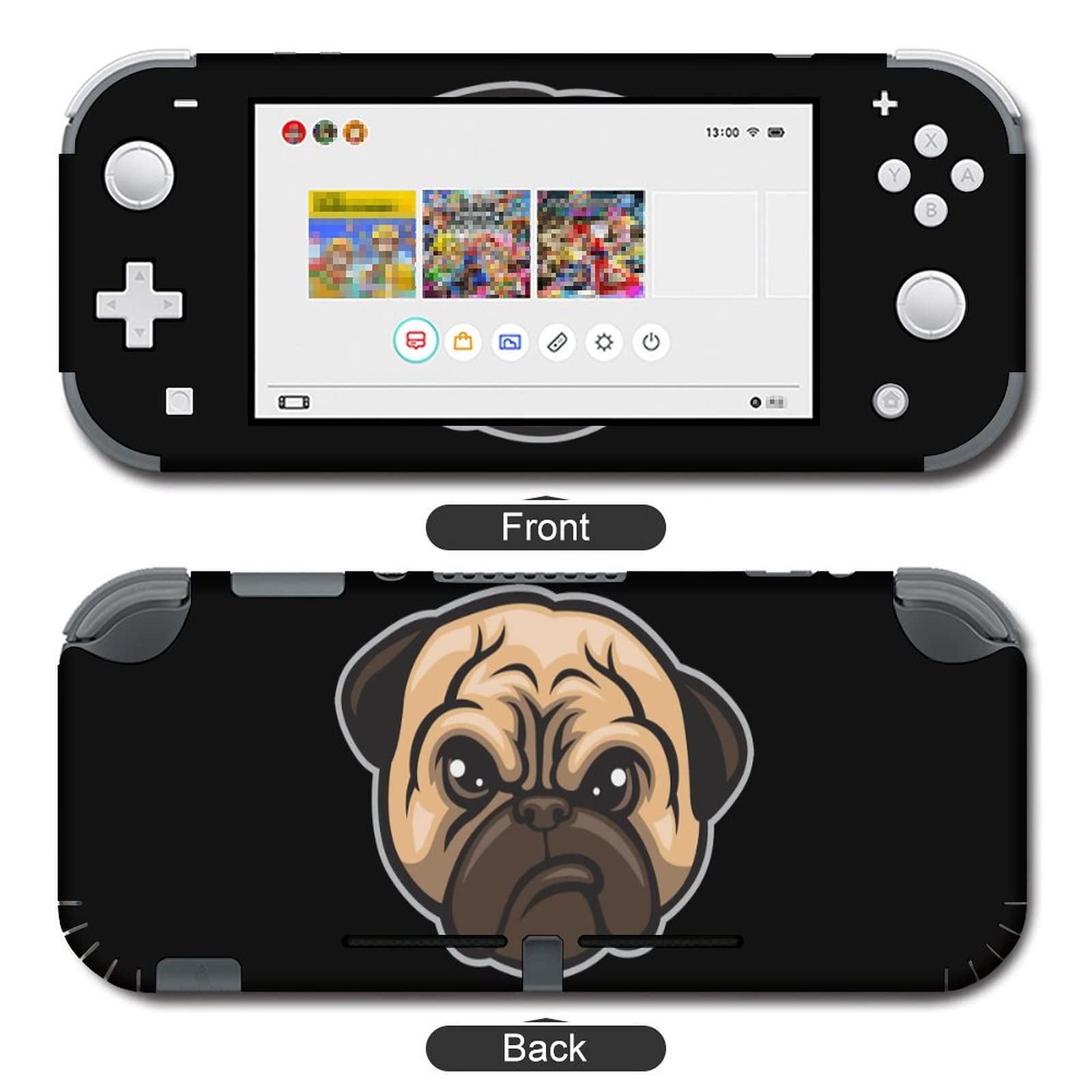 FunnyStar Pug Dog Head Stickers Decals Cover Fashion Game Skin Sticker Skin Protector Full Set Compatible with for Switch Lite