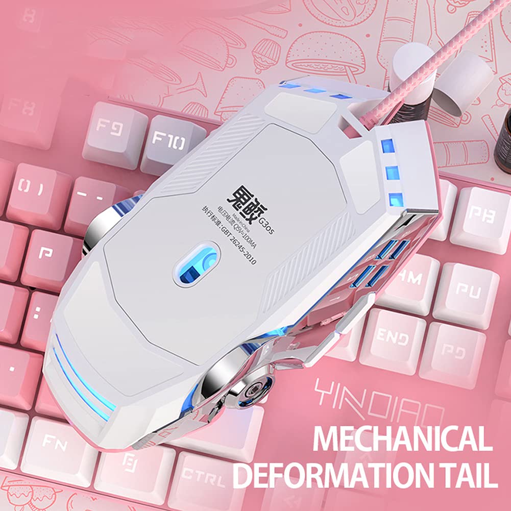 Eachbid Pink Gaming Mouse Wired Computer Mouse Mechanical Optical USB Mouse 7 Buttons, 4 Levels Adjustable DPI Up to 3200, RGB Backlit, Sound Click PC Mouse for Girls Gamer Windows/Vista/Mac