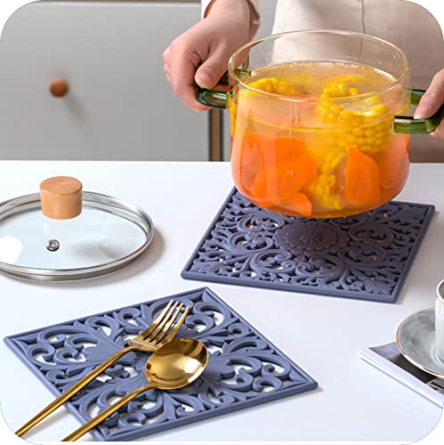Silicone Trivets Mats-Trivets for Hot Dishes, Table, Countertop, Non-Slip Heat Resistant Modern Kitchen Trivets,Teapot Trivet - Flexible Trivet Square, Hot Pads for Pots & Pans of 3 Black