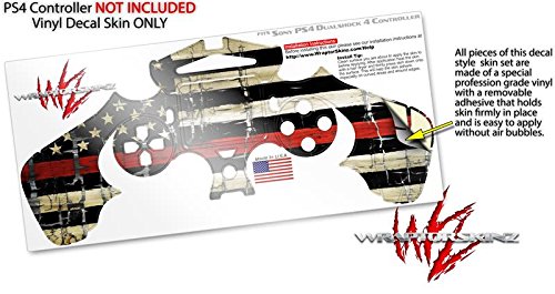 WraptorSkinz Skin Compatible with Sony PS4 Dualshock Controller PlayStation 4 Original Slim and Pro Painted Faded and Cracked Red Line USA American Flag (Controller NOT Included)