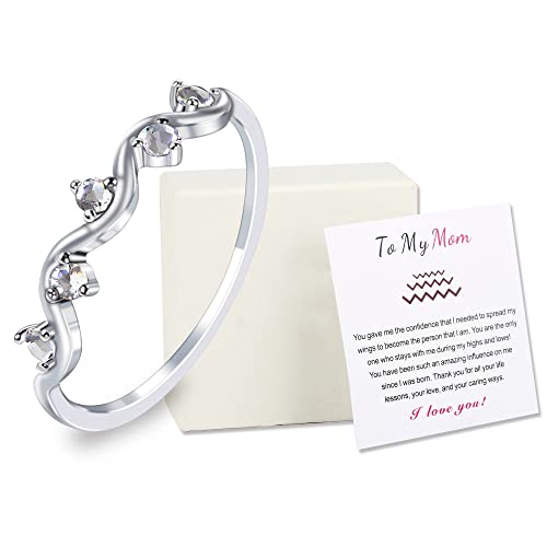 EACHSTYLE Mom Ring, 925 Silver Wave Ring, Mother Daughter Rings, Highs and Lows Ring, Birthday Gifts for Women, Inspirational Gift for Her (10)