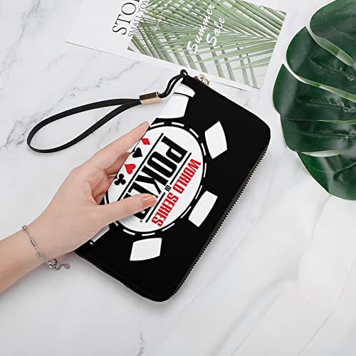 FunnyStar Wsop Poker Women's Long RFID Hand Wallet Wristlet Clutch Purse PU Leather Handbag with Wrist Strap