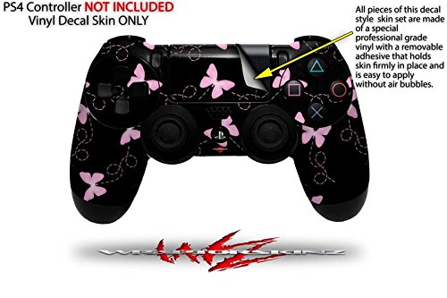 WraptorSkinz Skin Compatible with Sony PS4 Dualshock Controller PlayStation 4 Original Slim and Pro Pastel Butterflies Pink on Black (Controller NOT Included)