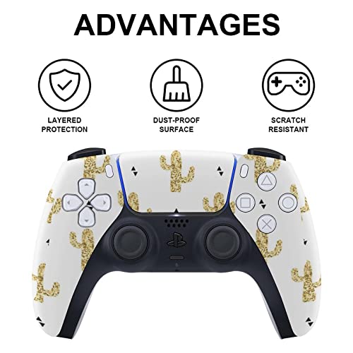 Golden Cactuses Full Protective Skin Cover Design Wrap Decal Sticker Compatible with PS5 Digital Edition Console and Controller