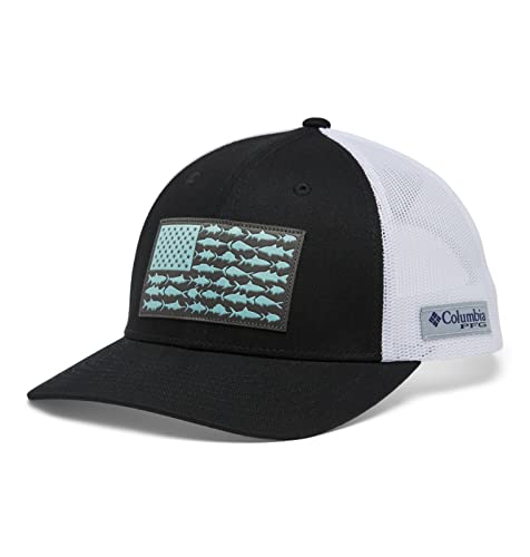 Columbia Unisex PFG Fish Flag Snapback Ball Cap, Black, White, One Size
