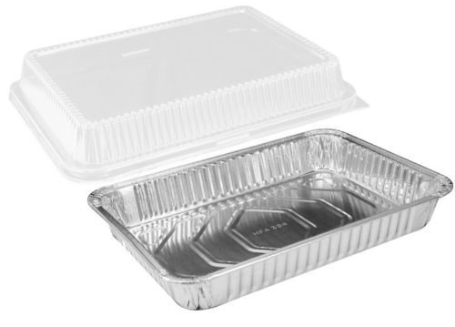 Handi-Foil 13" x 9" Oblong Aluminum Foil Disposable Cake Pan with Clear Dome Lids - HFA REF # 394-WDL (Pack of 12 Sets)