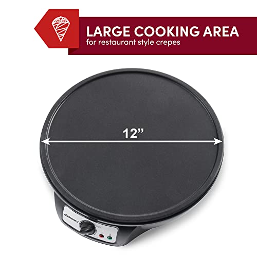 Elite Gourmet ECP-126 Electric Crepe Maker, Pancake, Hot Cakes and Non-stick Griddle with Spreader, Spatula and Recipes, 12", Black