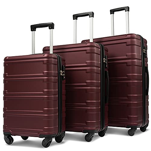 Merax Luggage Sets Red Expandable with TSA Lock Hard Shell Luggage Sets Lightweight Spinner Travel Suitcase (Mahogany)