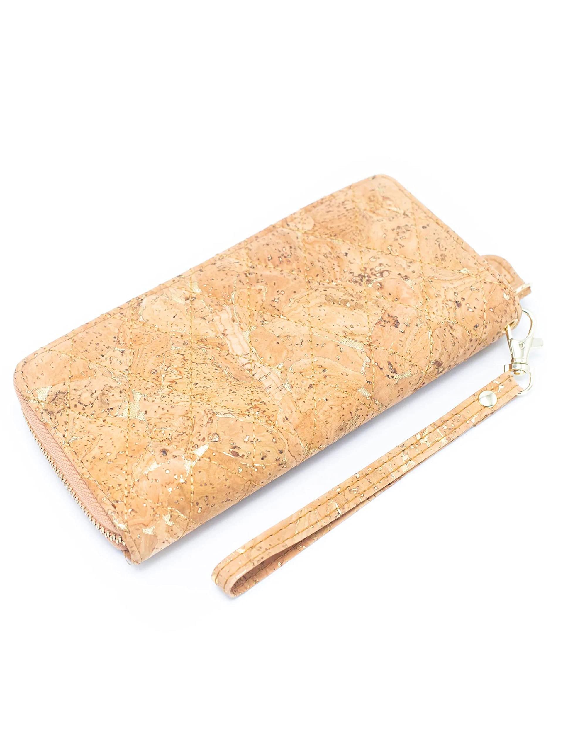 Golden Handmade Vegan Natural Portuguese Cork Wallet Wristlet for Women