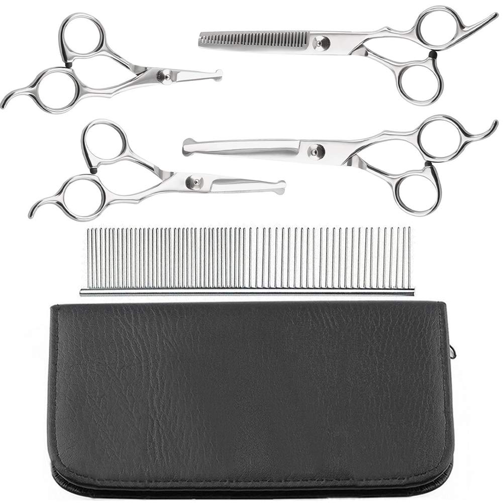 WUXIAN Dog Grooming Scissors,5 in 1 Cat Dog Grooming Scissors Set,Safety Round Tip,Heavy Duty Stainless Steel Dog Grooming kit Suitable for a Variety of Pets