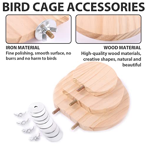 Natural Pine Wood Birdcage Stands, Bird Perches Platform, Parrot Stand Cage Accessories Toys with Washers for Budgie Parakeet Hamster Cockatiel Conure Lovebirds Gerbil Exercise Sleep & Chew, 3Pcs