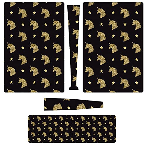 Golden Magical Unicorn Head Full Protective Skin Cover Design Wrap Decal Sticker Compatible with PS5 Digital Edition Console and Controller