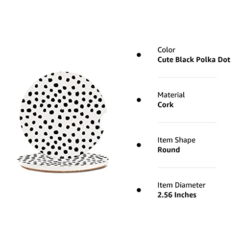 SXboxing Absorbent Car Cupholder Coaster 2 Pack,Ceramic Stone with a Finger Notch for Women & Lady,Cork Base Drink Coasters 2.56 Inch,Cute Auto Accessories Gifts - Cute Black Polka Dot
