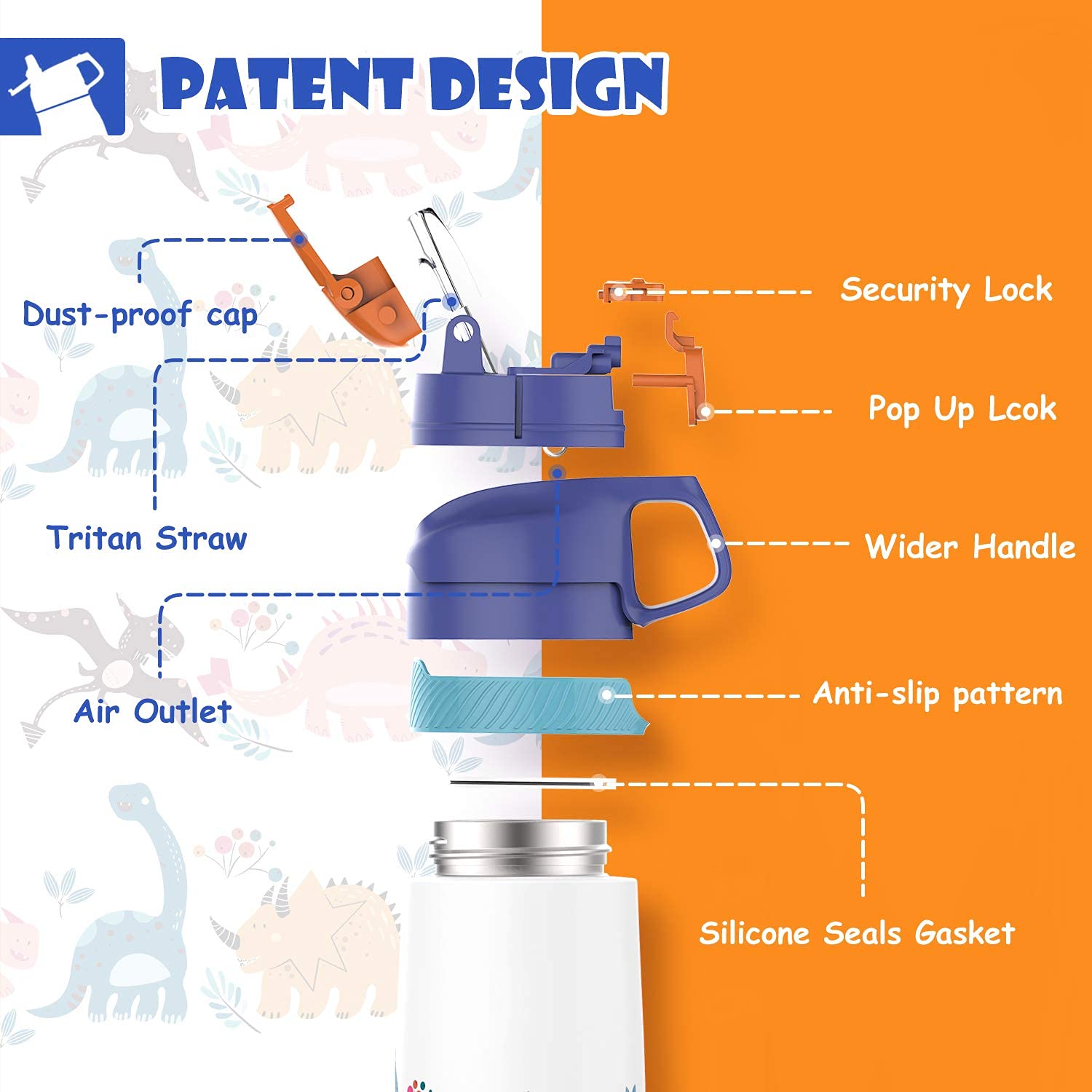 FEIJIAN Kids Insulated Water Bottle With Straw Lid 14oz, Leak-Proof BPA-FREE Metal Drink Flask, Double Wall Vacuum Stainless Steel Cup