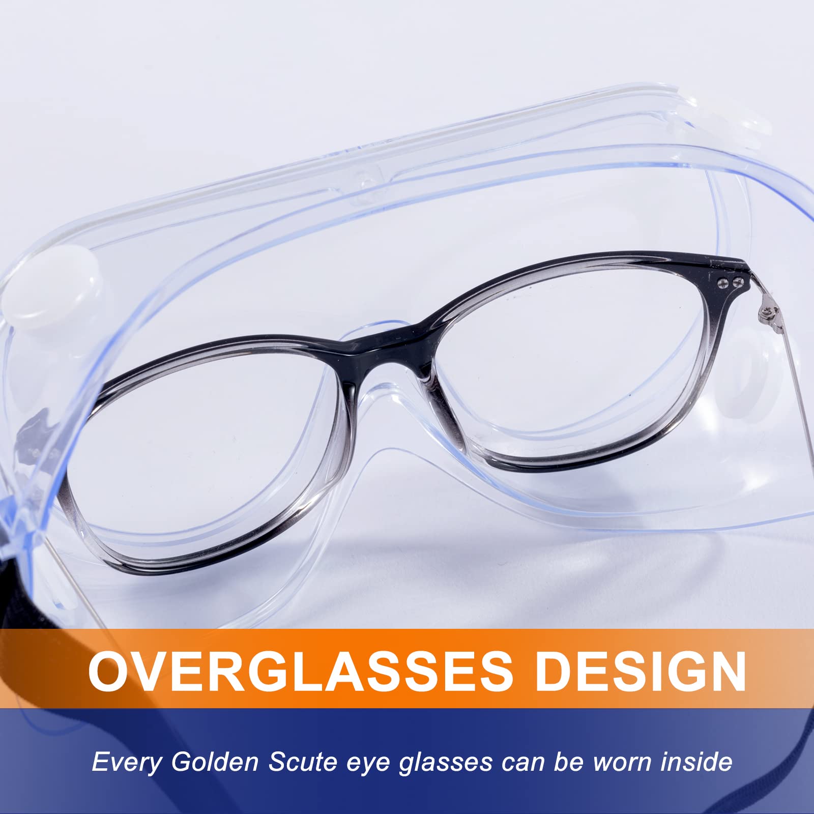 Golden Scute Safety Goggles Over Eyeglasses with Black Frame, Fog & Scratch Resistant Shooting Glasses Clear Eye Protection