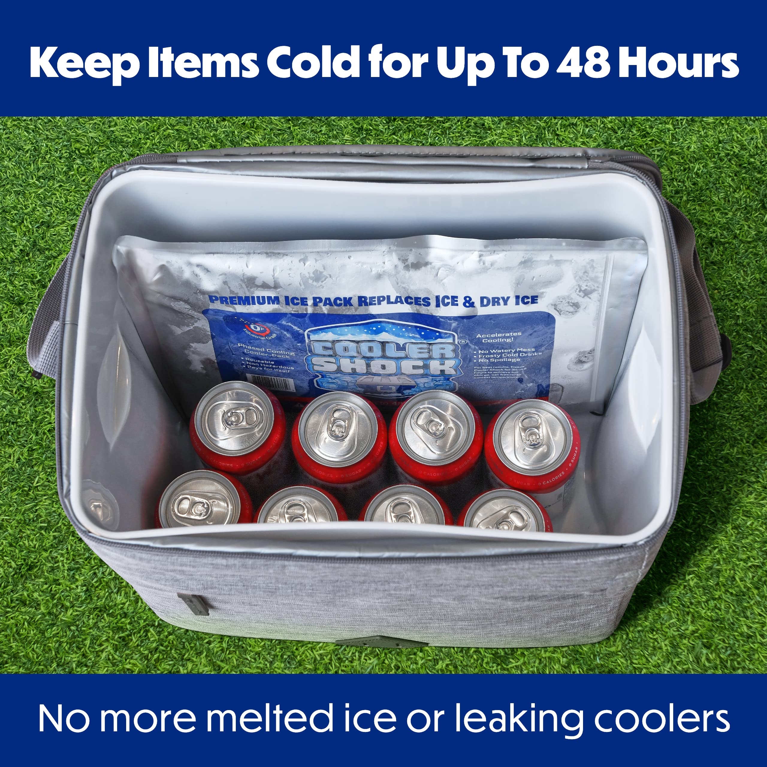 Cooler Shock Ice Packs for Cooler - Large Cooler Ice Packs for Camping Coolers & Backpack Coolers - Durable Iron-Seal Design - 10" x 14", Pack of 3