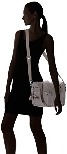 Kipling Women's Klara Handbag, Organize Accessories, Removable Shoulder Strap, Dual Carry Handles, Crinkle Nylon Bag, Cool Grey Tonal