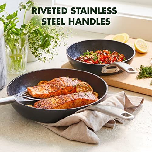 GreenPan SearSmart Hard Anodized Healthy Ceramic Nonstick, 12" Frying Pan Skillet with Lid, PFAS-Free, Textured Surface, Dishwasher Safe, Black