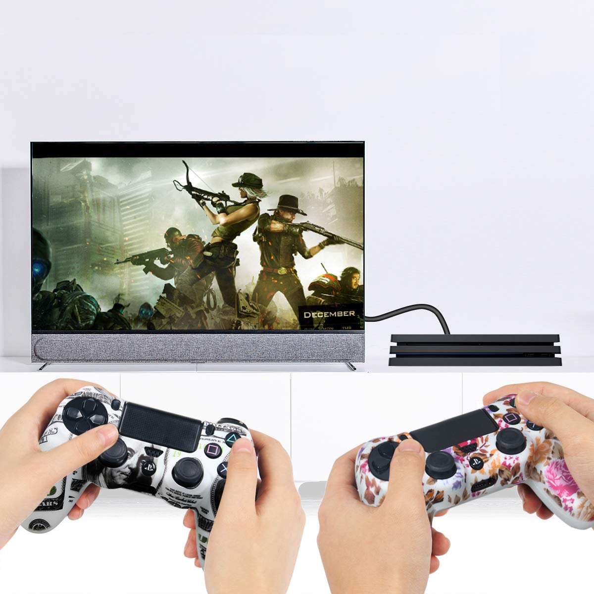 Skins for PS4 Controller - Water Transfer Printing Silicone Protector PS4 Skin - Silicone Cover Skin Case for Dualshock 4 controller with 8 Thumb Grips - PS4 Controller Covers for Sony PS4, Slim, Pro