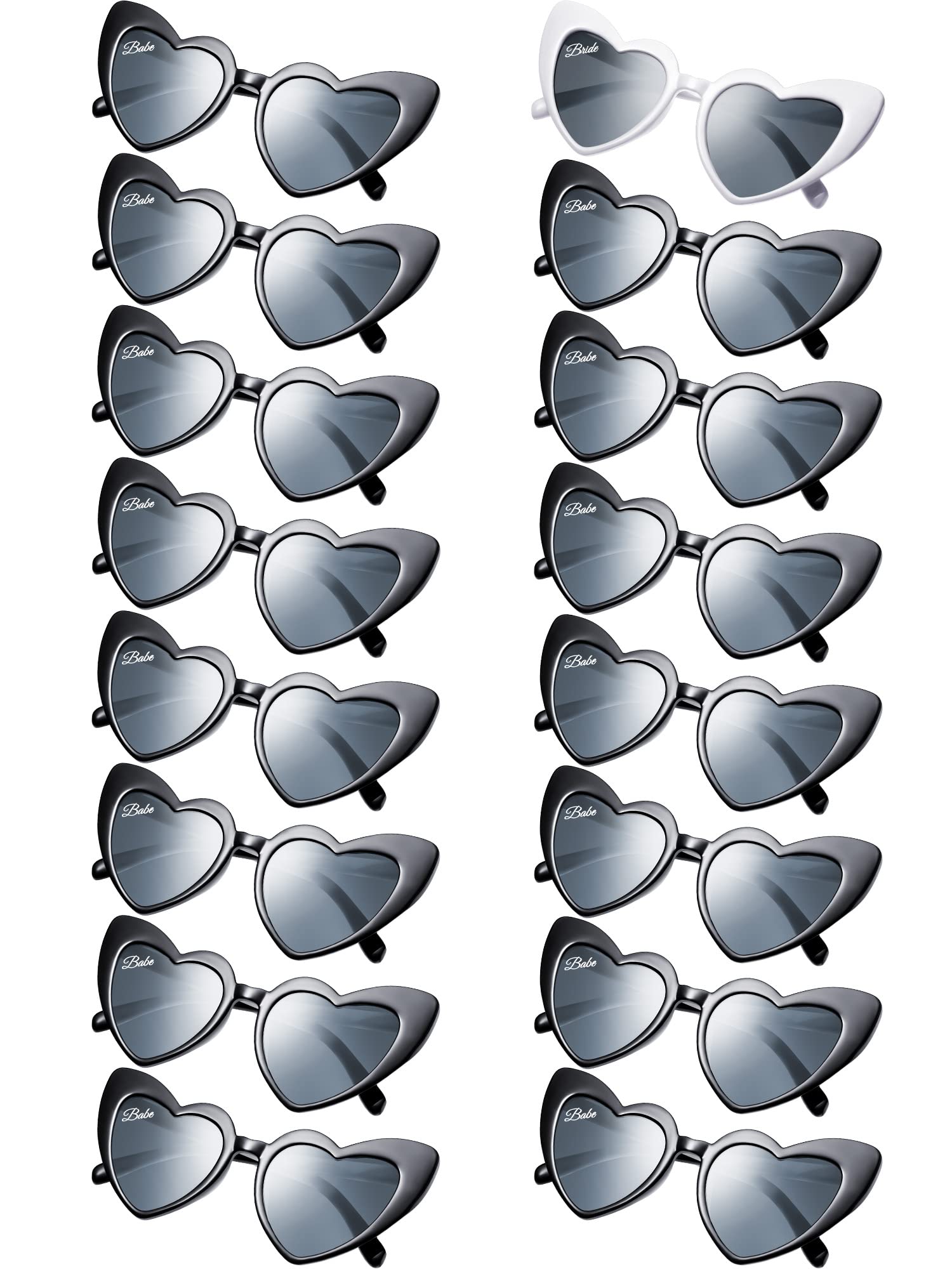 Dunzy 16 Pairs Bachelorette Heart Shaped Sunglasses Heart Sunglasses Bride Bridesmaids Sunglasses for Wedding(White, Pink)